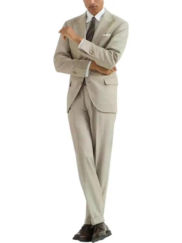 Brunello Cucinelli Mouliné Virgin Wool Twill Deconstructed Blazer With Large Peak Lapels - Neutrals