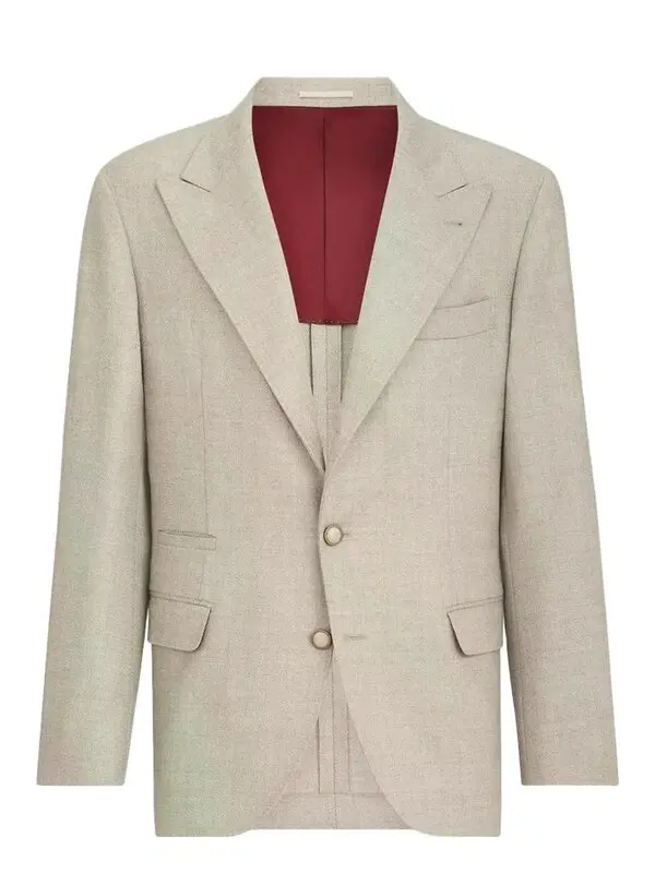 Brunello Cucinelli Mouliné Virgin Wool Twill Deconstructed Blazer With Large Peak Lapels - Neutrals