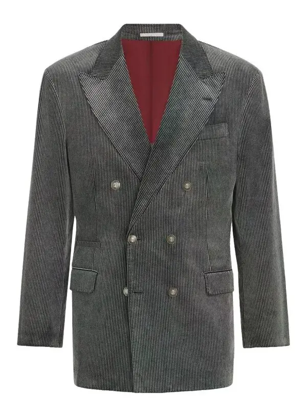 Brunello Cucinelli Frosted Cotton Corduroy One-and-a-half Breasted Tailor Blazer With Metal Buttons - Grey