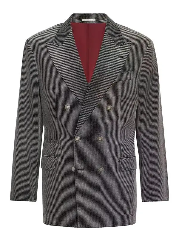 Brunello Cucinelli Frosted Cotton Corduroy One-and-a-half Breasted Blazer With Metal Buttons - Grey