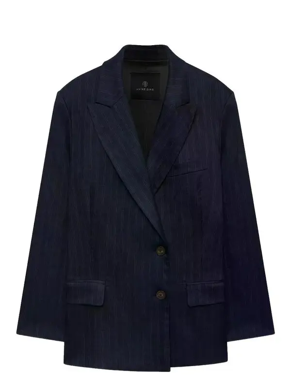 ANINE BING Navy Pinstripe Aretha Blazer - Blue