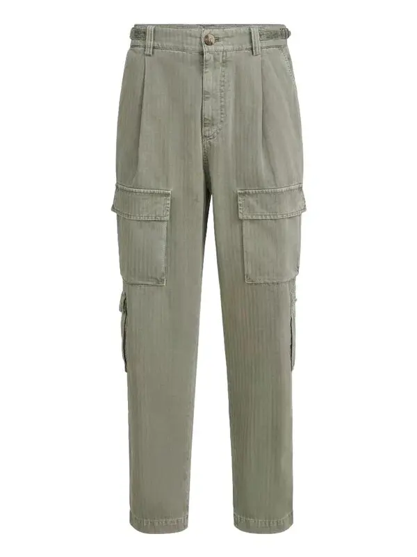 Brunello Cucinelli Cotton Chevron Cargo Trousers With Waist Tabs - Green