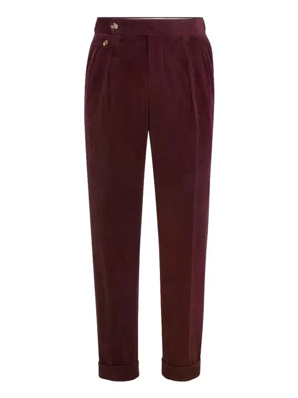 Brunello Cucinelli Cotton And Cashmere Corduroy Trousers With Double Pleats And Waist Tabs - Purple