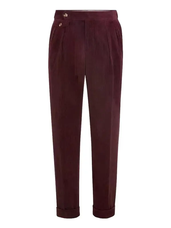 Brunello Cucinelli Cotton And Cashmere Corduroy Trousers With Double Pleats And Waist Tabs - Purple