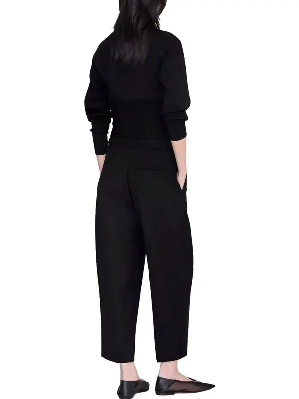 ANINE BING Brice Pleated Cropped Trousers - Black