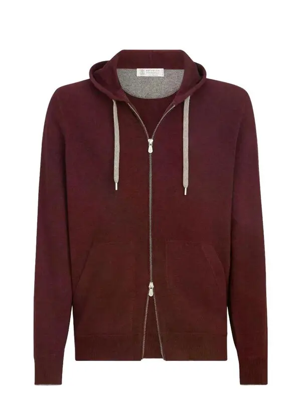 Brunello Cucinelli Cashmere Hooded Knit Sweatshirt With Zipper - Red