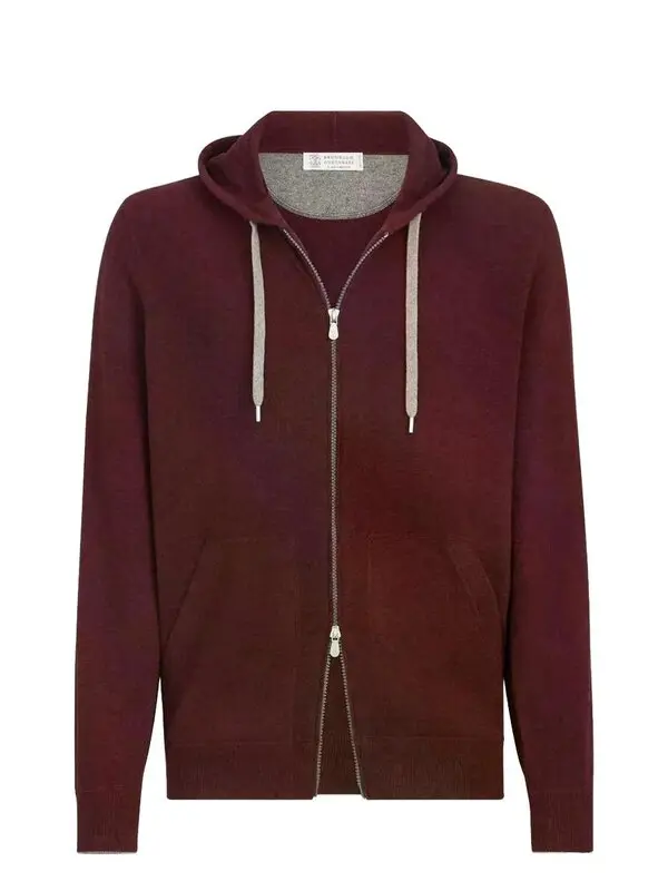 Brunello Cucinelli Cashmere Knit Hoodie With Zipper - Red