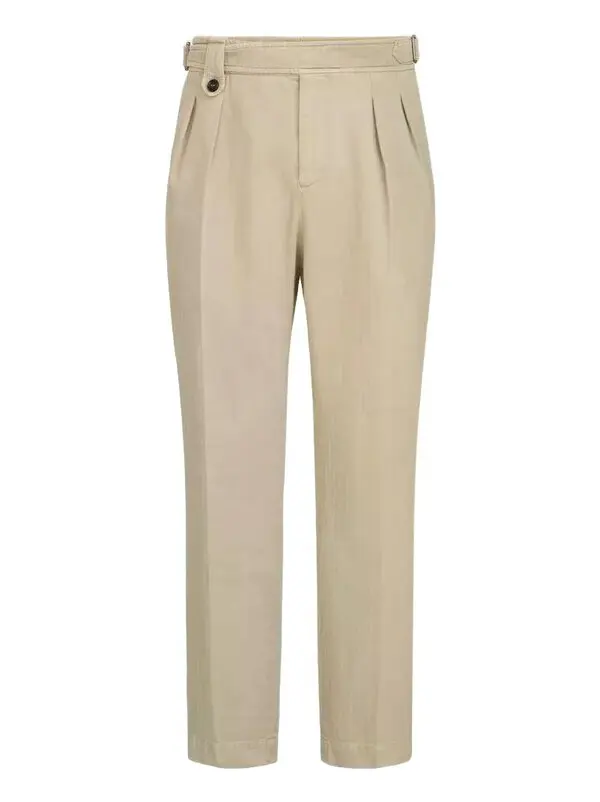 Brunello Cucinelli Cotton Chevron Trousers With Double Pleats And Waist Tabs - Neutrals