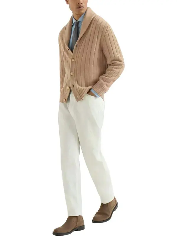 Brunello Cucinelli Cashmere Ribbed Cardigan - Neutrals