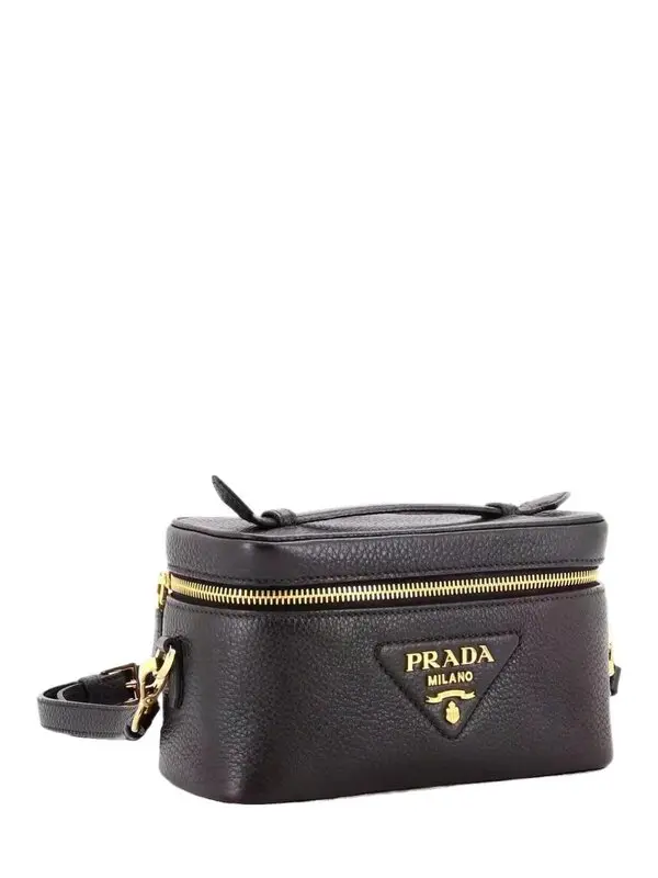 Prada Convertible Top Handle Vanity Vitello Daino Mini Shoulder Bag - Black
