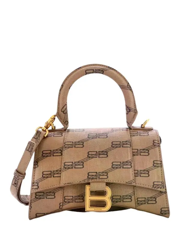 Balenciaga Hourglass Top Handle Bag Bb Coated Canvas Xs Crossbody Bag - Brown