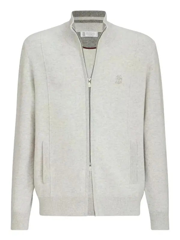 Brunello Cucinelli Cashmere Double Knit Zipper Cardigan - Grey