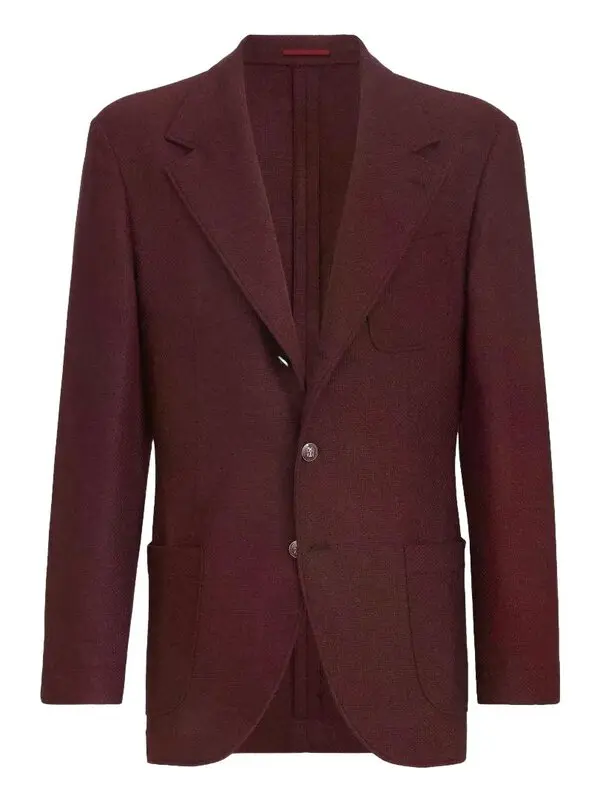 Brunello Cucinelli Cashmere Panama Deconstructed Blazer With Patch Pockets And Metal Buttons - Red