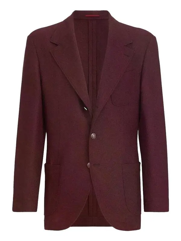 Brunello Cucinelli Cashmere Panama Deconstructed Blazer With Patch Pockets And Metal Buttons - Red