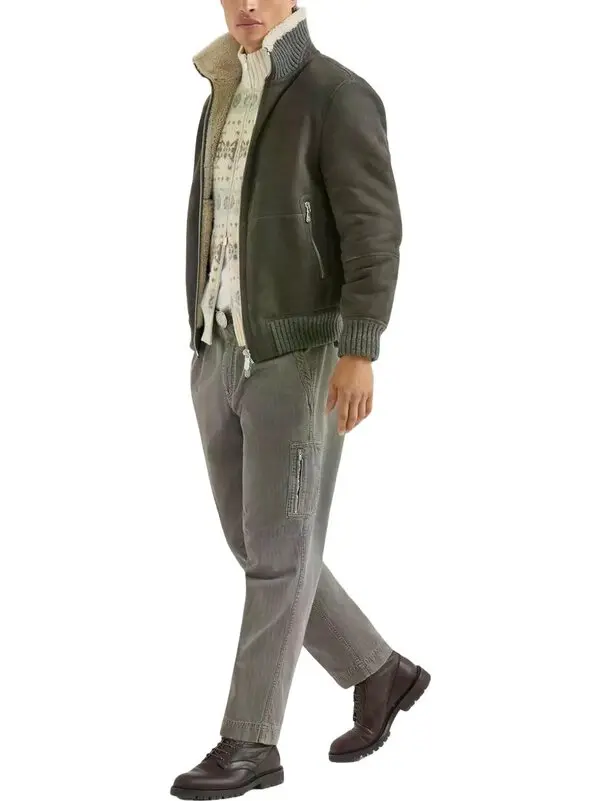 Brunello Cucinelli Shearling-trimmed Ribbed Jacket - Grey