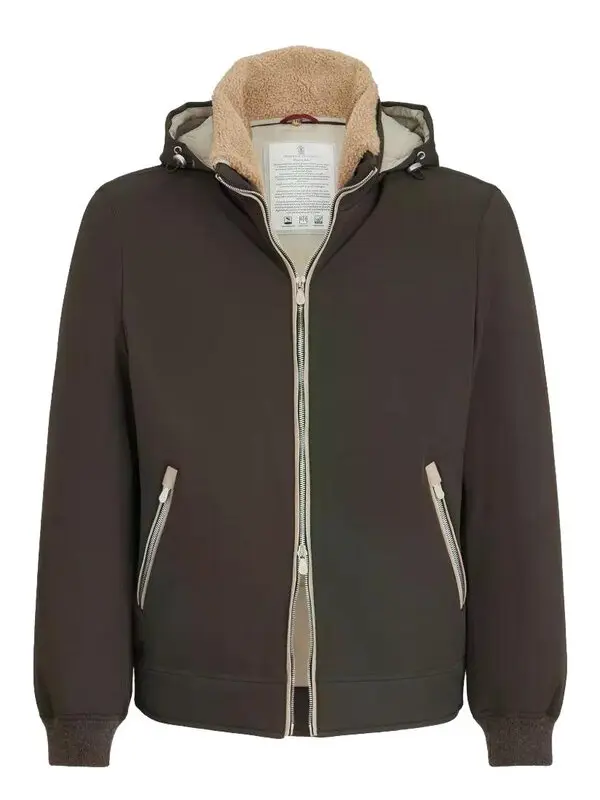 Brunello Cucinelli Stretch Bonded Nylon Down Jacket With Detachable Hood - Brown