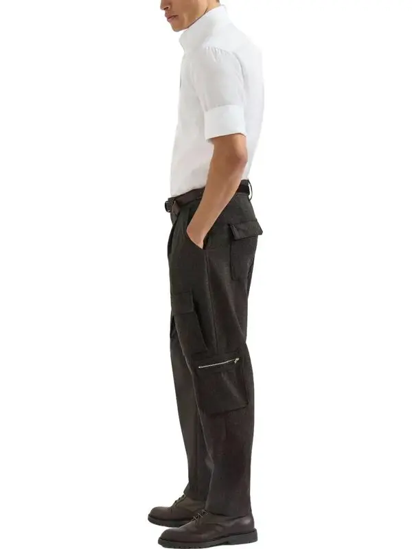 Brunello Cucinelli Virgin Wool Flannel Cargo Trousers With Waist Tabs - Brown