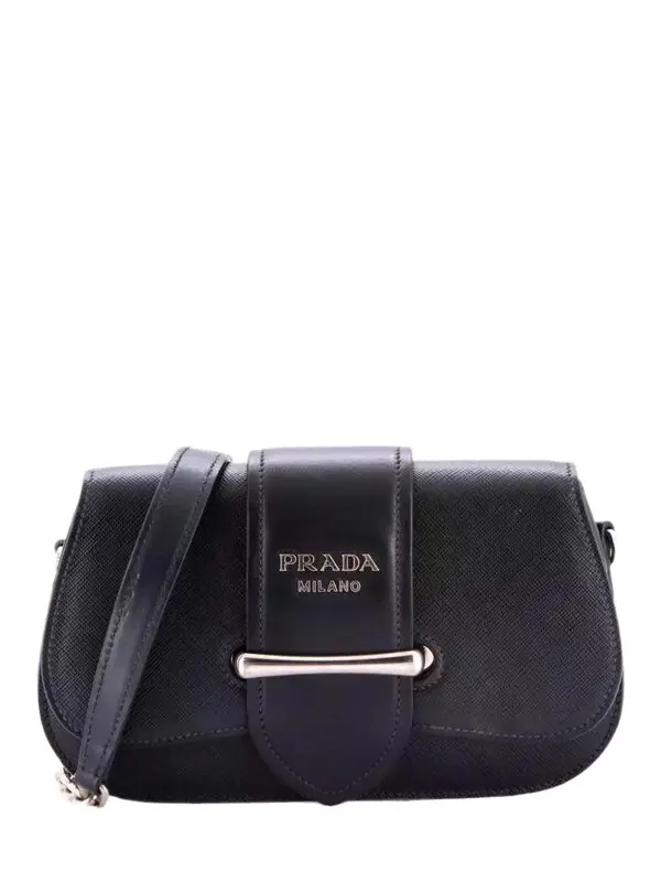 Prada Sidonie Calf With Saffiano Mini Shoulder Bag - Black