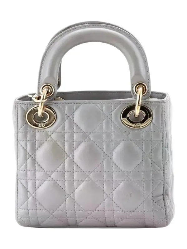 Dior Lady Chain Bag Cannage Quilt Lambskin Mini Satchel - Grey