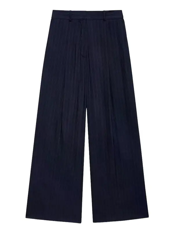 ANINE BING Paola Navy Pinstripe Wide-leg Trousers - Blue
