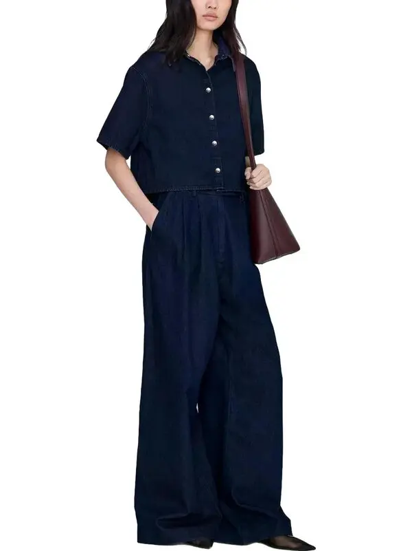 ANINE BING Lincoln Cropped Denim Shirt - Blue