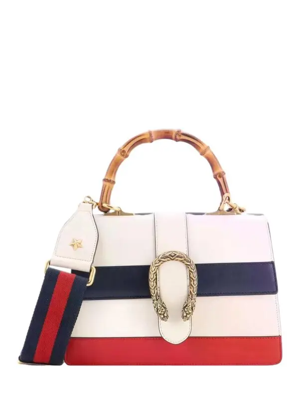Gucci Dionysus Bamboo Top Handle Bag Colorblock Leather Medium Satchel - Blue