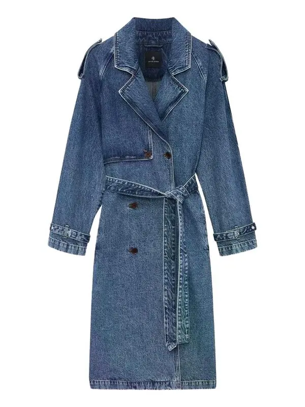 ANINE BING Rickie Double-breasted Belted Denim Coat - Blue