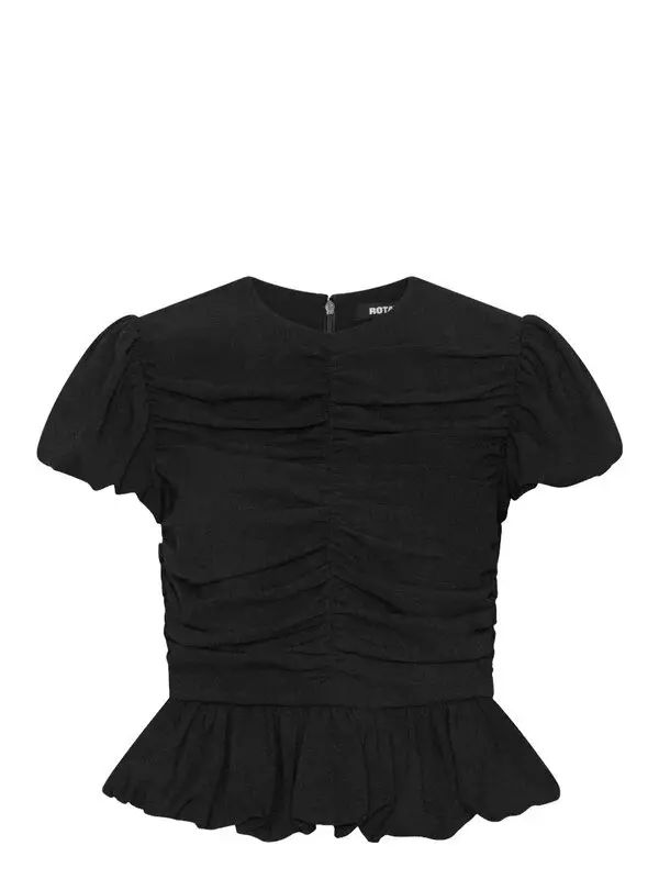ROTATE BY BIRGER CHRISTENSEN Ruched Puff-sleeve Top - Black