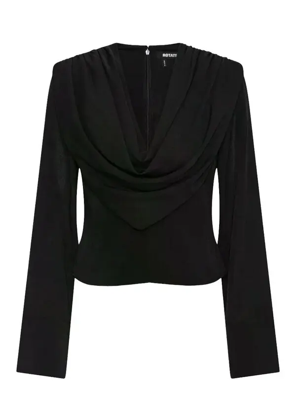 ROTATE BY BIRGER CHRISTENSEN Draped Neckline Long Sleeve Blouse - Black