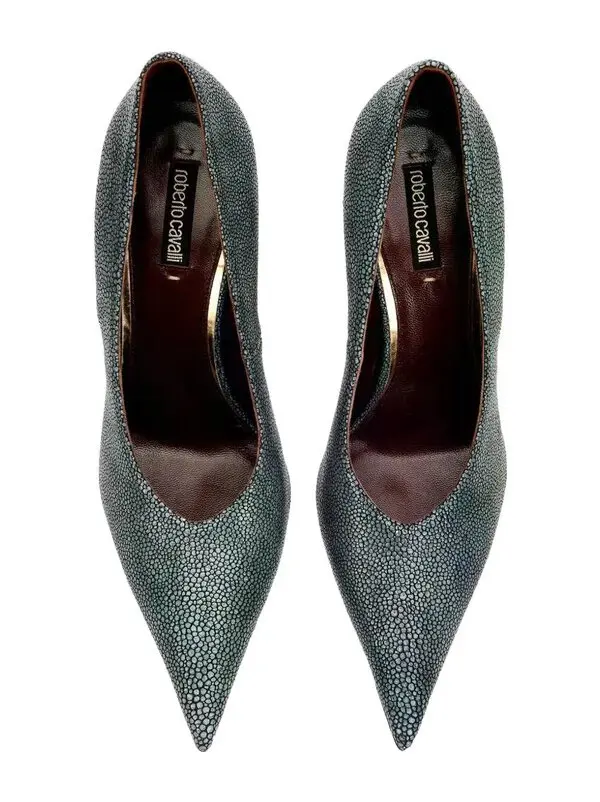 Roberto Cavalli Snake Embellished Stingray-effect Heeled Pumps - Green
