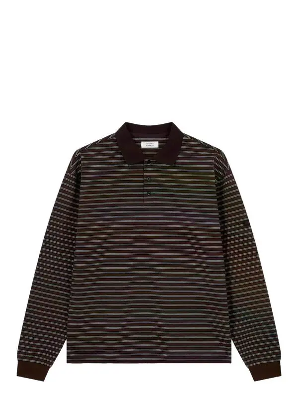 STUDIO TOMBOY Striped Long-sleeve Polo Shirt - Brown