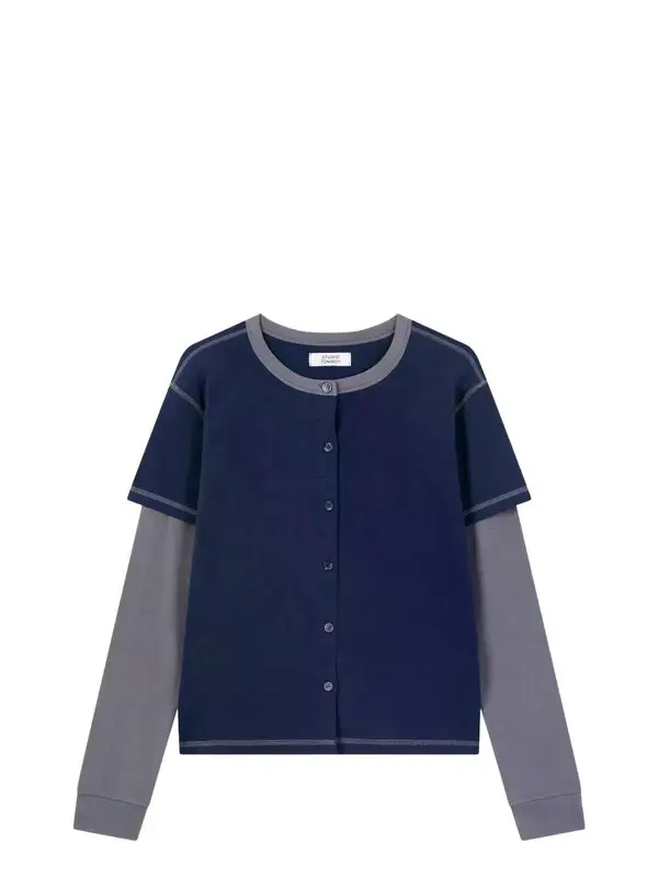 STUDIO TOMBOY Layered Button-down Long-sleeve Sweatshirt - Blue
