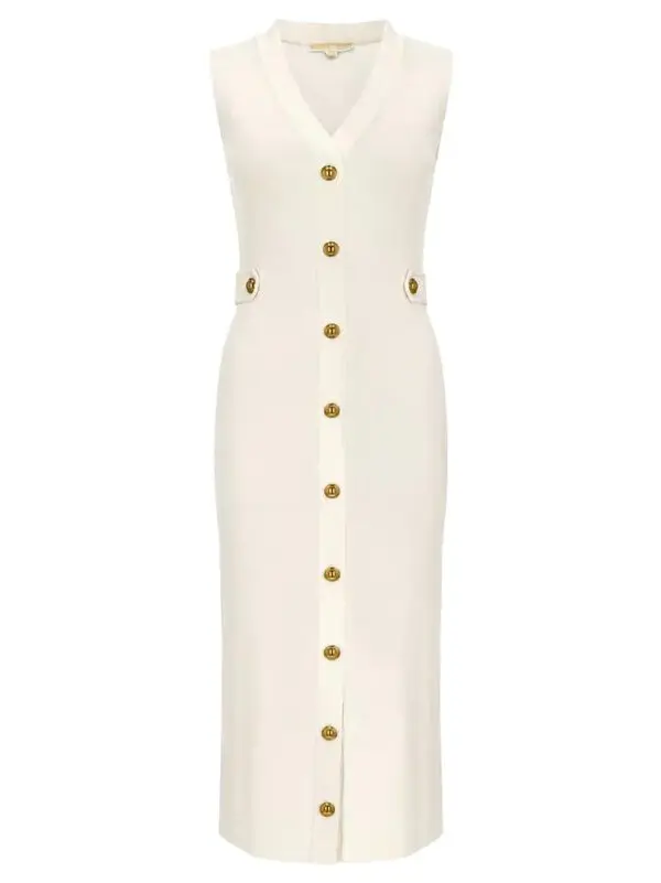 Michael Kors Sleeveless V-neck Button-down Midi Dress - Neutrals