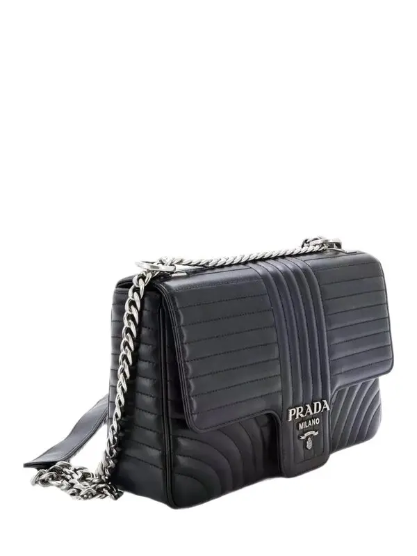 Prada Diagramme Quilted Leather Large Shoulder Bag - Black