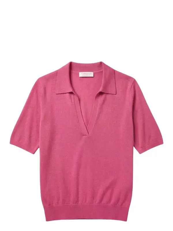 Gabriela Hearst Short-sleeve V-neck Fine Knit Top - Pink