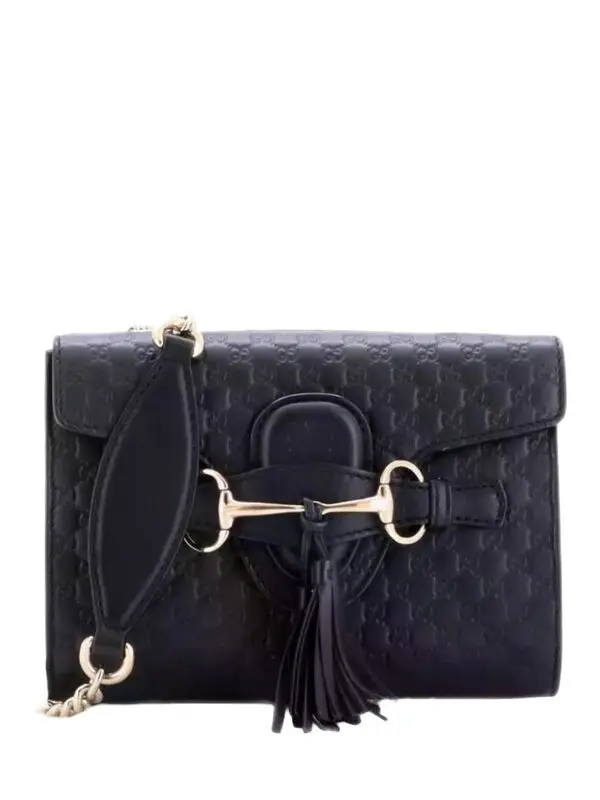 Gucci Emily Chain Flap Bag Microssima Leather Mini Shoulder Bag - Black