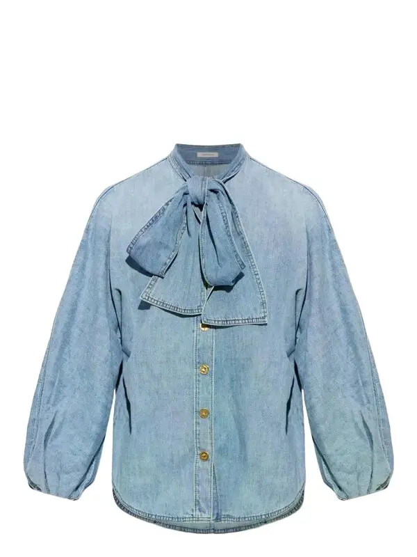 Zimmermann Tie Neck Denim Shirt - Blue