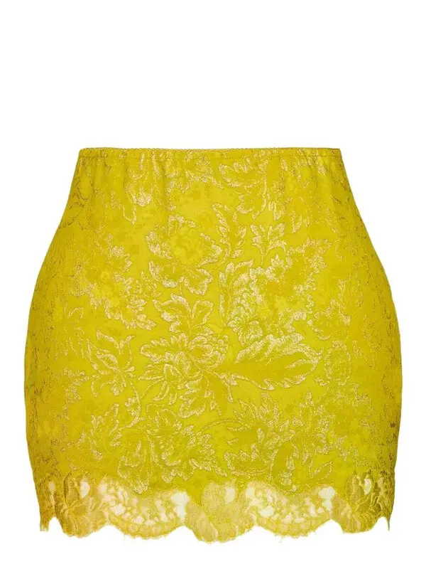 Saint Laurent Jacquard And Lace Mini Skirt - Yellow