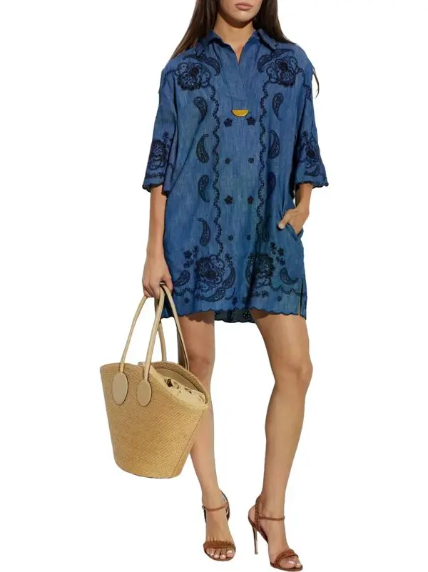 Zimmermann Embroidered Denim Mini Dress - Blue