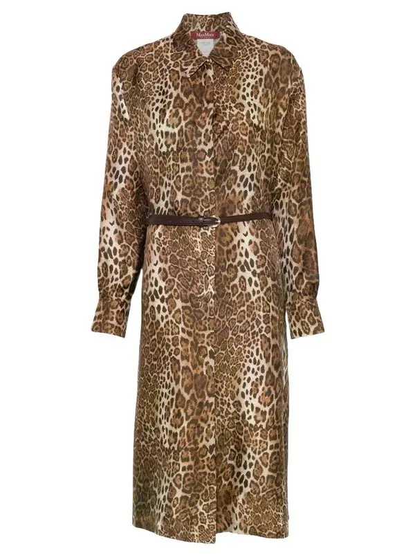 Max Mara Leopard Print Midi Shirt Dress - Brown