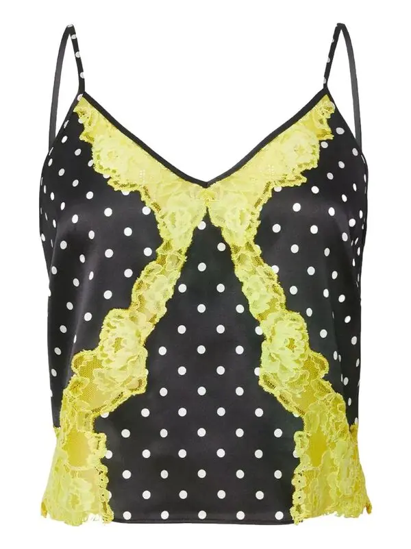 FLEUR DU MAL Juliet Lace-trim Dotted Camisole Top - Black
