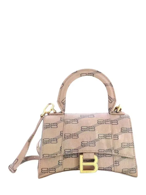Balenciaga Hourglass Top Handle Bag Bb Coated Canvas Xs Crossbody Bag - Brown