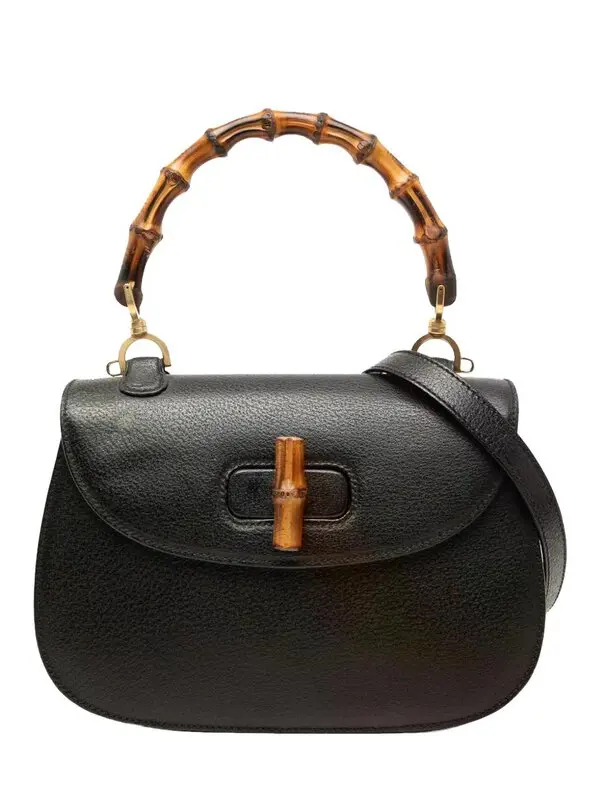 Gucci Grained Calfskin Bamboo Night Satchel - Black