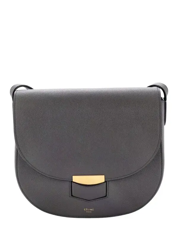 Celine Trotteur Grainy Leather Medium Crossbody Bag - Grey
