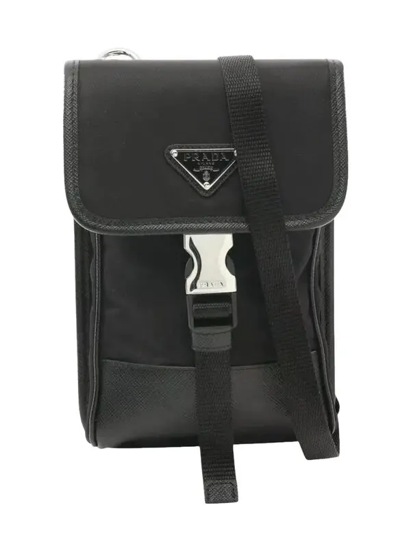 Prada Saffiano Trimmed Re-nylon Phone Case Crossbody Bag - Black