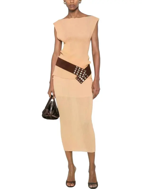 Alberta Ferretti Ribbed-knit Midi Skirt - Neutrals