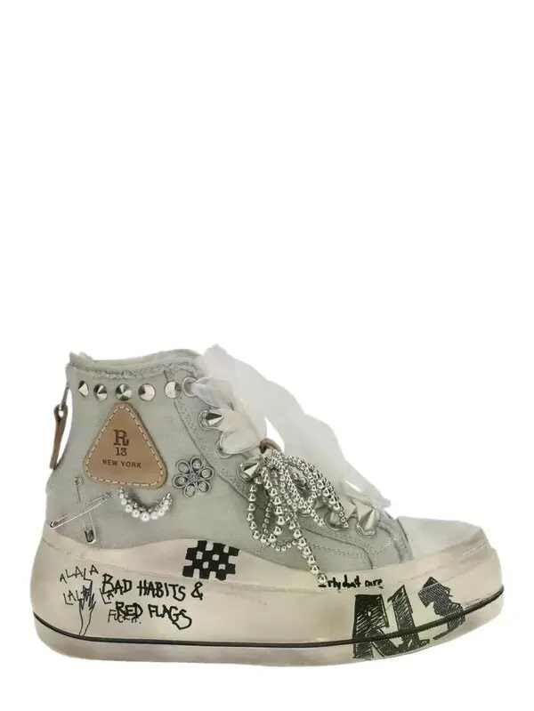 R13 Embellished Distressed High Top Sneakers - Blue