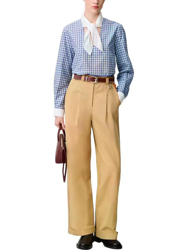 Claudie Pierlot Checked Poplin Blouse With Tie-neck Collar - Blue