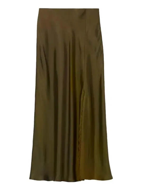 Claudie Pierlot Bronze Satin Lace-trim A-line Midi Skirt - Green