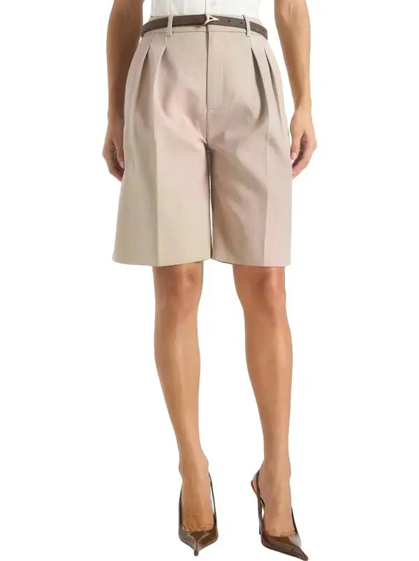 Manière De Voir Tailored Twin Pleat Knee-length Shorts - Neutrals
